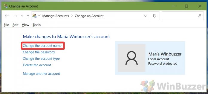 How to Change a Username / Account Name in Windows 10 - WinBuzzer