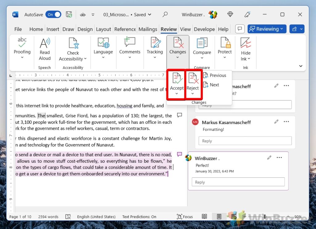 How to Hide or Remove Tracked Changes and Comments in Word - WinBuzzer